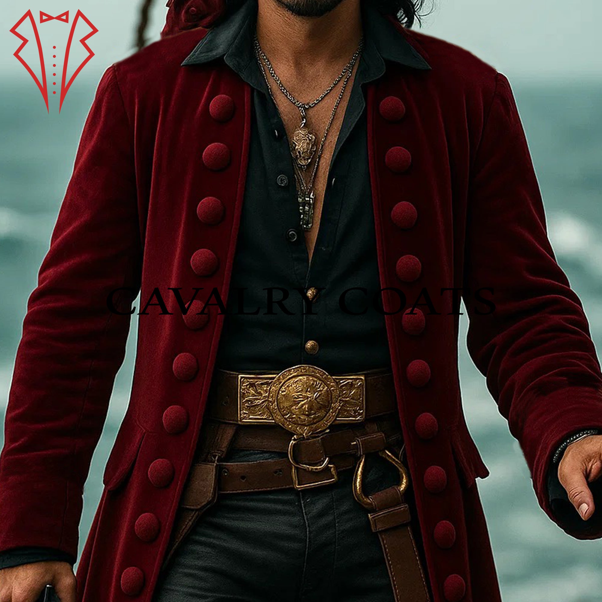 Pirate Captain Coat Jack Sparrow Cosplay Costume Maroon Velvet Coat ...