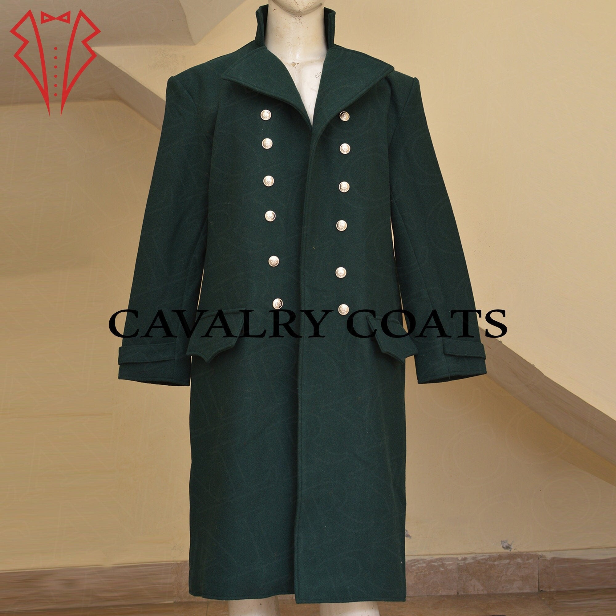 Men's Green Wool Frock Coat, Colonial & Victorian Military Style ...