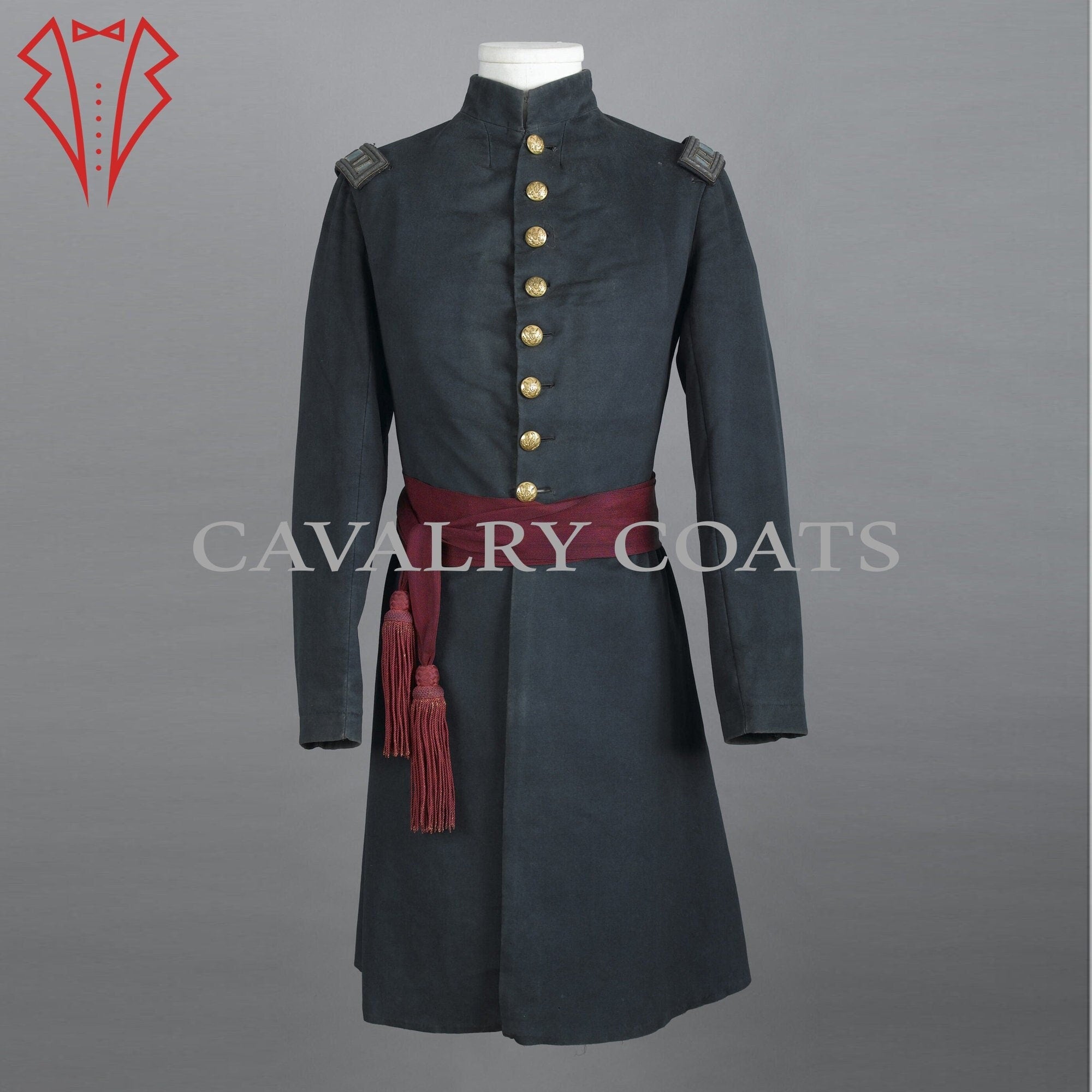 Men's Grey Wool 18th Century Civil War Union Captain Frock Coat, Offic ...